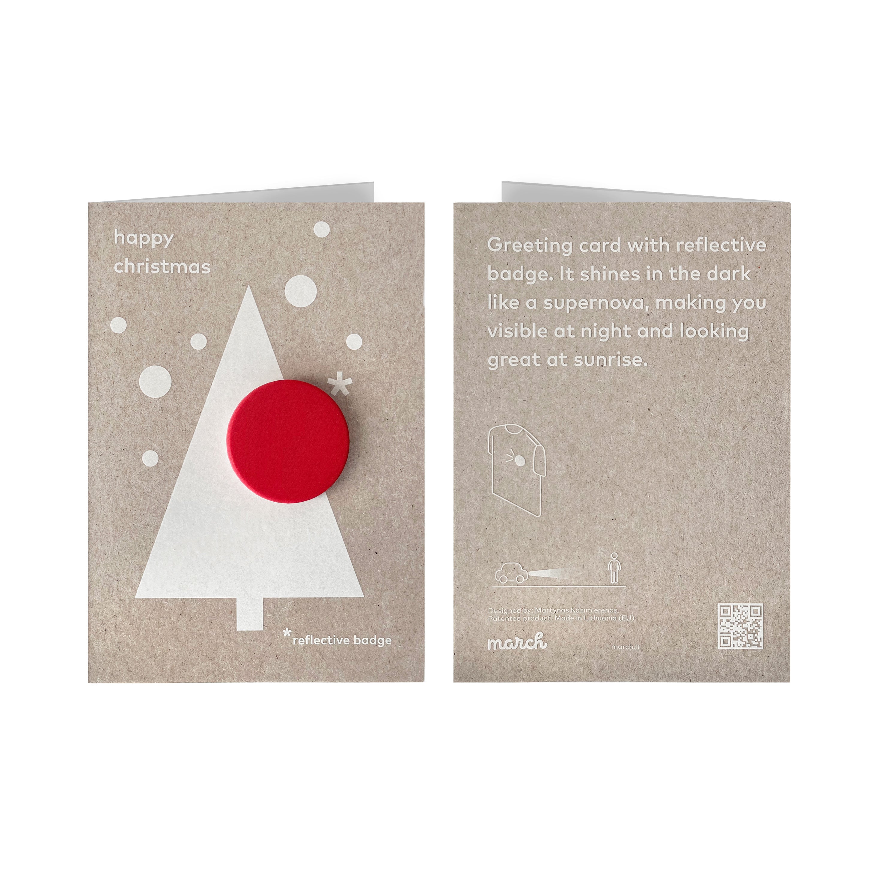 Xmas card with reflective badge – march